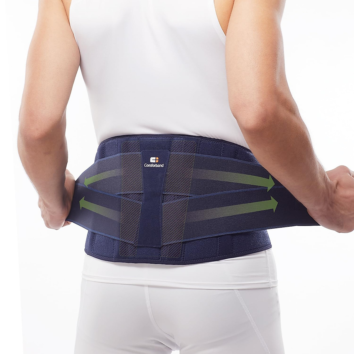 Comforband Adjustable Back Support Brace with Power Straps for Men and Women - Relief from Lower Back Pain, Strains, Arthritis, Herniated Disc, Sciatica, Scoliosis, Injury Recovery, Rehabilitation – Firm back support with Adjustable Compression (Navy, Reg