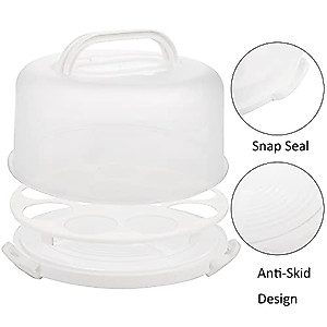 Yesland Cake Carrier with Collapsible Handle - White Cake Container and Holder with Lid - Portable Plastic Round Cake Cover for 10 inch Cake, Pies, Cookies, Nuts, Muffins, Cupcakes and Fruit