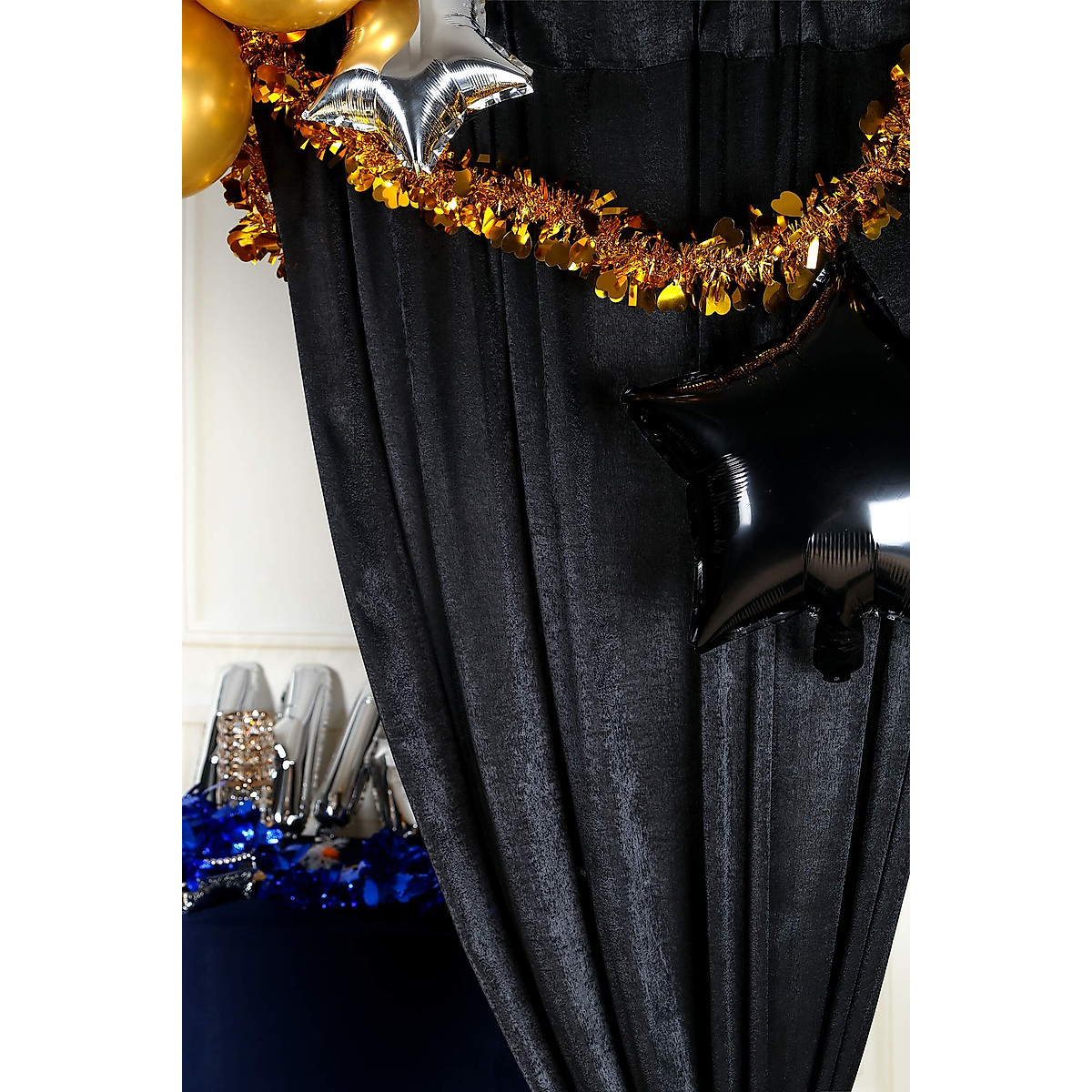 SHERWAY 9.6 Feet x 10 Feet Black Silky Soft Curtain Wedding Backdrop Drapes, Slightly Shiny Satiny Window Curtains for Party Ceremony Decoration