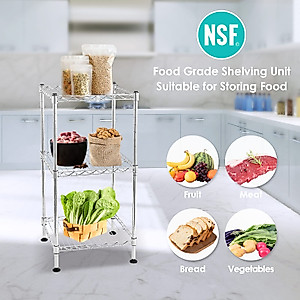 ANTSKU 3-Tier Adjustable Shelving Unit, Metal Wire Rack with Leveling Feet, Standing Storage Shelf for Laundry, Bathroom, Kitchen, Pantry, Closet (12" D x 12" W x 23.5" H, Chrome)