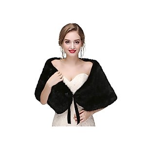 Olbye Women's Faux Fur Shawls and Wraps Wedding Fur Wrap 1920 Bridal Fur Stole Sleeveless Scarf for Bride and Bridesmaid (Black)