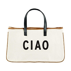 19" White Canvas Tote Bag with Ciao Design