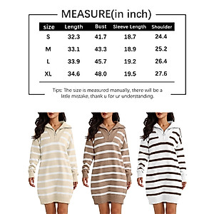 LILLUSORY Women's Casual Striped Sweater Dress Fall Winter 2023 Half Zip Pullover V Neck Knit Dresses Long Sleeve Sweaters Black