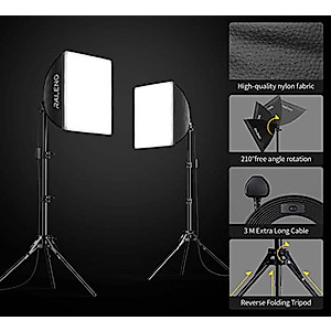 RALENO® Softbox Lighting Kit, 2 x 16'' x 16'' Photography Studio Equipments with 50W / 5500K / 90 CRI LED Bulbs, Continuous Lighting System for Video Recording and Photography Shooting
