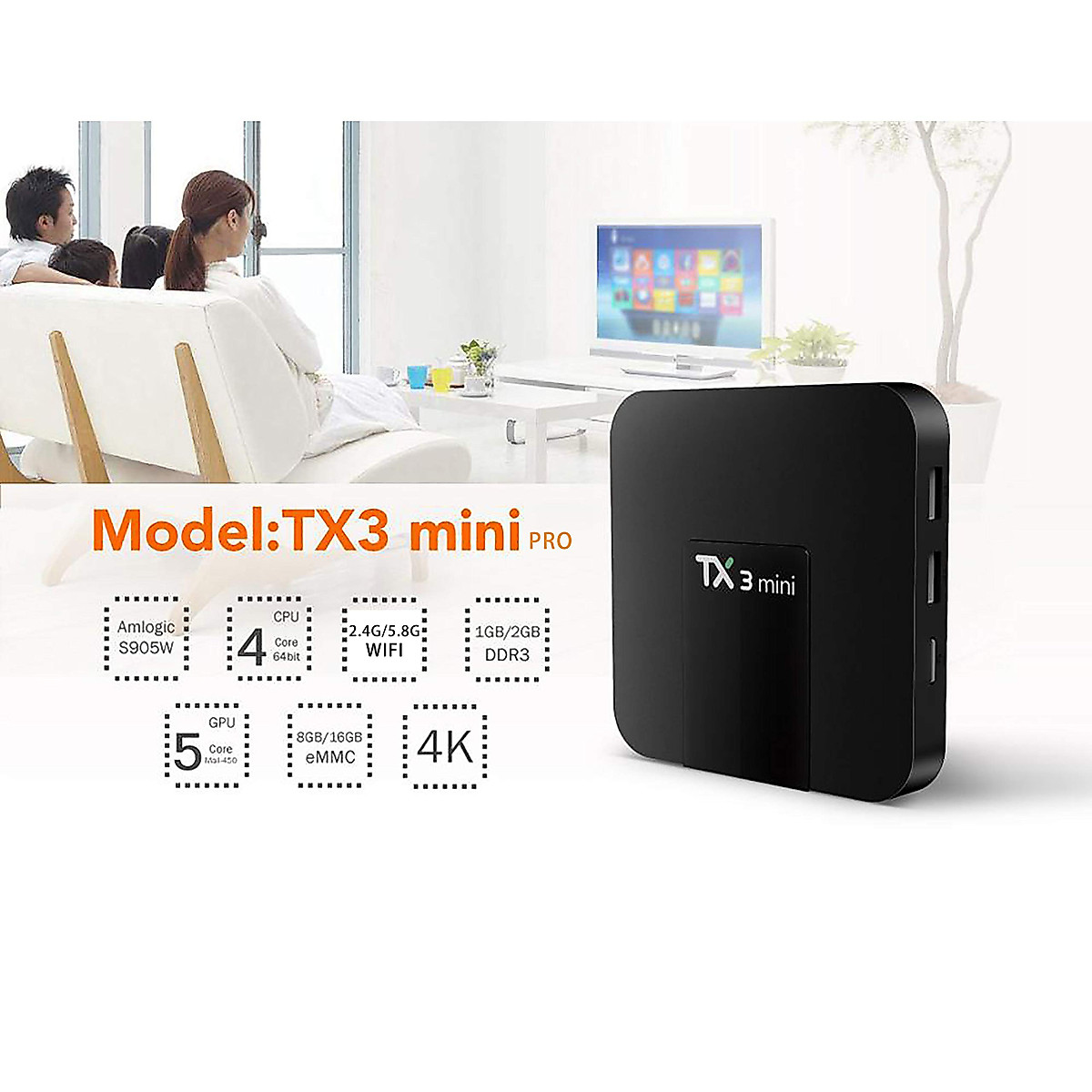 TX3 Mini Pro Smart TV Box Android 8.1 Amlogic S905W RAM 2GB ROM16GB 4K H.265 Dual Band WiFi 2.4G&5.8G BT4.2 Set Top Box Media Player TX3 Mini 2+16GB