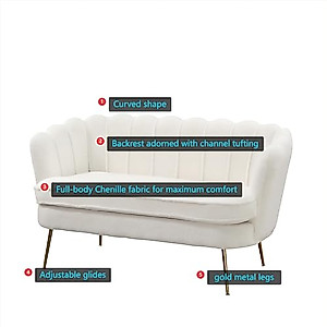 UFINEGO Curved Sofa Boucle Loveseat 59" Wide Modern Boucle Loveseat Upgrade Your Living Room with Our Curved Sofa - Featuring Gold Metal Legs and Full-Body Boucle Fabric, Ivory