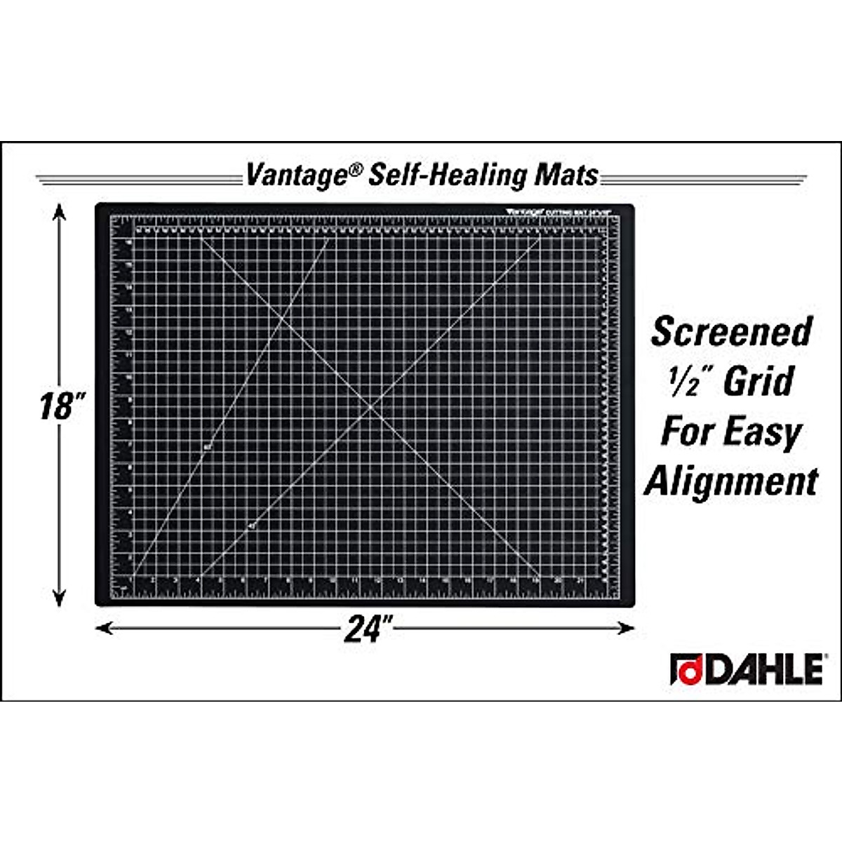 Dahle Vantage 10672 Self-Healing Cutting Mat, 18"x24", 1/2" Grid, 5 Layers for Max Healing, Perfect for Crafts & Sewing, Black