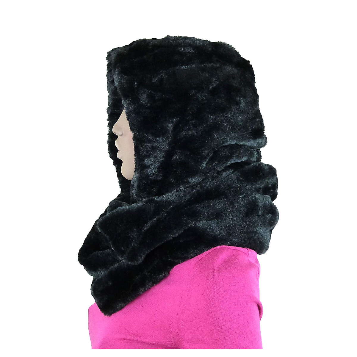 Fashion 21 Women's Thick & Soft Faux Fur Infinity Hood Scarf Head Scarf Shawl Wrap (Hooded - Black)