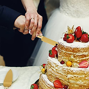 Homi Styles Wedding Cake Knife and Server Set | Plastic Faux Crystal Handles & 420 Stainless Steel Titanium gold plated Blades | Cake Cutting Set for Wedding Cake, Birthdays, Anniversaries, Parties