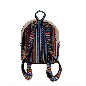 Himalayan Fashion Handmade Hemp Mini Backpack - Multicolor Backpack | Bohemian Hippie Backpack, Beige, Small