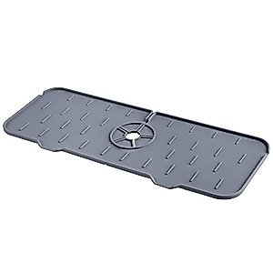 Kingmall Silicone Faucet Mat, Silicone Faucet Drip Catcher for Kitchen Faucet Drip Catcher Sink Faucet Mat Faucet Splash Guard Bathroom Faucet Water Catcher Mat, Sink Draining Pad Behind Faucet【Grey】