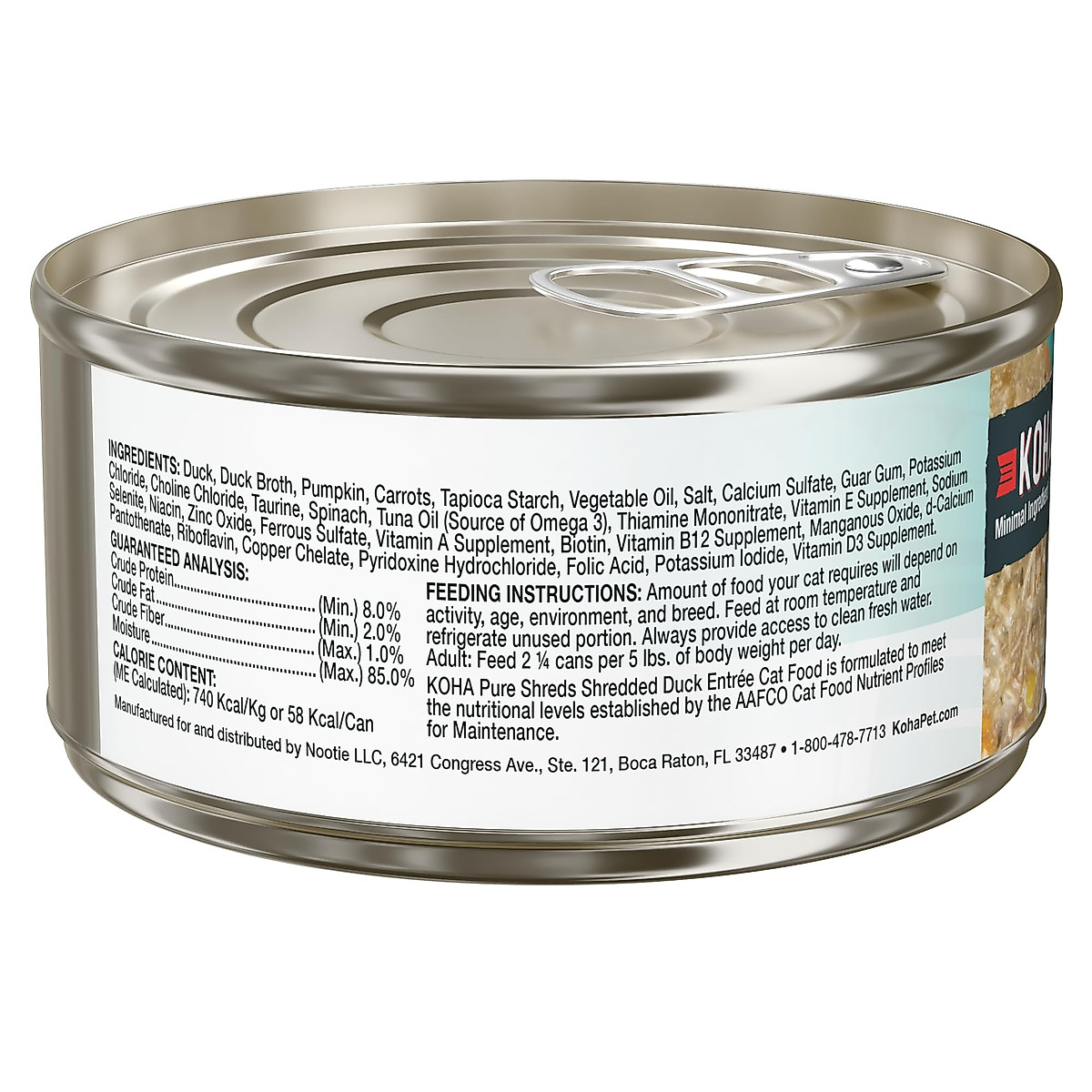 KOHA Pure Shreds Duck Entrée for Cats, Single Meat Wet Cat Food 2.8oz Cans (Pack of 24)