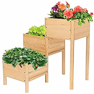 3 Tier Wooden Raised Garden Bed with Legs - Raised Planter Boxes Elevated Planter, Adjustable Mounting Structure for Indoors Outdoors Vegetable Flower Herb Growing Large Space Wood Planting Box