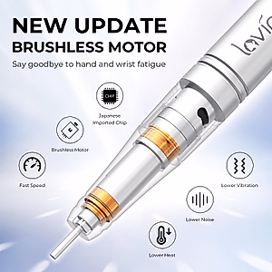 Lavinda Professional Nail Drill 35000RPM, Rechargeable Electric Nail File for Acrylic Nails Remove Gel Polish, Cordless E-File Machine 6 Bits Kit for Manicure Pedicure Salon Use, Crystal Diamond