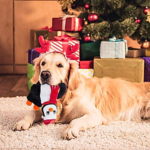 EXPAWLORER Christmas Dog Squeaky Plush Toys 2 Pack - No Stuffing Squeaking Snowman & Penguin Dog Chew Toy Xmas Gifts for Pets