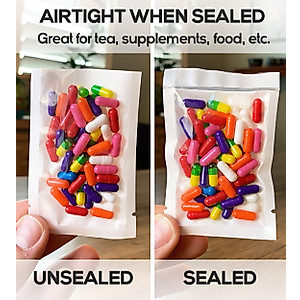 500 Count Mylar Heat Seal Bags - White and Clear Mylar Vacuum Seal Bags - Food Grade Sealable Bags for Packaging and Samples - Small Flat Sample Bags Sealable With Tear Notch (2.5 x 3.5 inch)