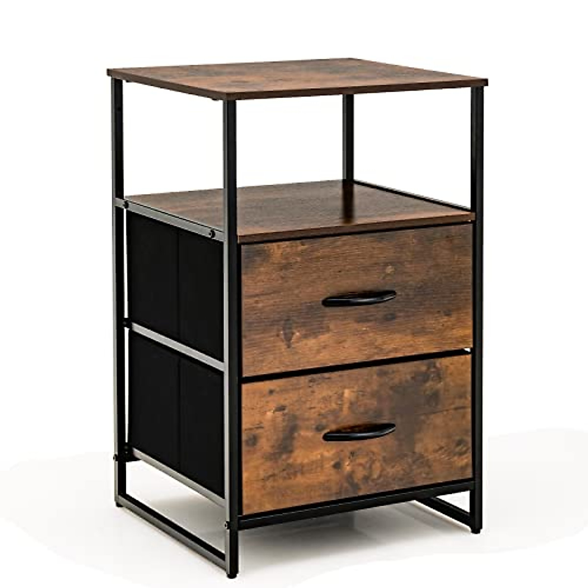 Giantex 2 Drawer Dresser for Bedroom, Tall Nightstand Storage Tower w/Folding and Removable Fabric Drawers, Metal Frame, Closet Organizer, Sofa Side Table for Living Room Beside End Table, Brown (1)
