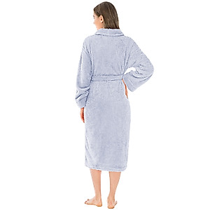 PAVILIA Premium Womens Plush Soft Robe Fluffy, Warm, Fleece Sherpa Shaggy Bathrobe (S/M, Light Blue)
