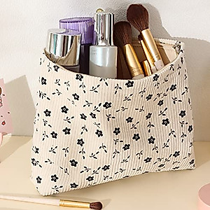 MHDGG Makeup Bag Cosmetic Bag for Women,Large Capacity Floral Cosmetic Bag Makeup Bags Women Travel Accessories Organizer Storage Makeup Bag,Small Black Flowers