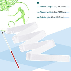 HyDren White Gymnastics Ribbon Sticks 4 Pieces Rhythmic Dancing Streamers Praise Ribbon Dancer Wand Twirling Baton for Adults Kids Ribbon Streamers for Talent Shows Artistic Dancing(White,4 Pieces)