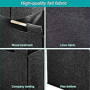 2 Pack Collapsible Felt Storage Bins,20"x16"x15" Black Storage Basket, Linen Fabric with Wooden Carry Handles for Clothes, Shoe, Book, Magazine, Wood（Large Size）