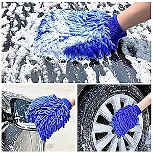 GAORONG Car wash Cleaning Supplies 3-Piece Set Premium Chenille Microfiber Washing Sponge-Washing Gloves-Washing Towel-no lint Scratches-Super Soft Cleaning Gloves with Handbag Gloves