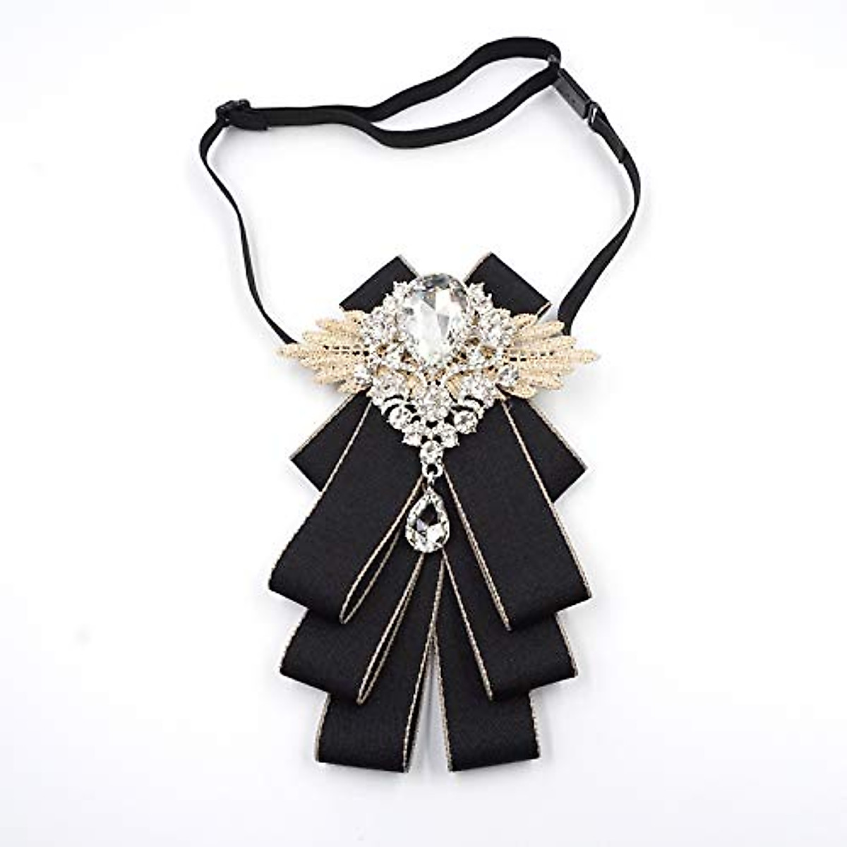 Topz Diamond Black Bow Ties For Men Wedding Party Collar Bowtie Brooch Fashion Handmade Jabot Collar Brooch Pins Fashion Pretied Neck Tie Bow Tie Adjustable Belt With Clip Cravat (SR110)