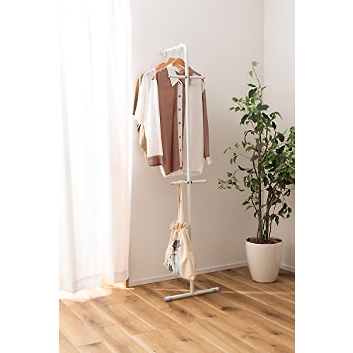 YUZU LEAF Hanger Rack, Slim, Compact, Simple, Black, White, Storage, Clothes, Stylish, Interior, Display, Stylish, Anti-Slip, Stopper, Living Alone, Stand (White)
