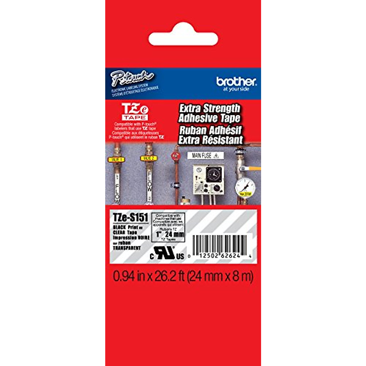 Brother 1" (24mm) Black Print on Clear Extra Strength Adhesive P-touch Tape for Brother PT-2210, PT2210 Label Maker