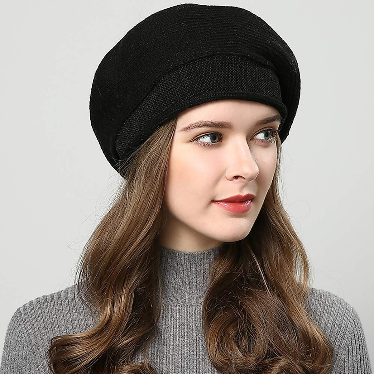 French Style Beret Hats for Women Knit Artist Hats Classic Solid Color Warm Beanie Hat