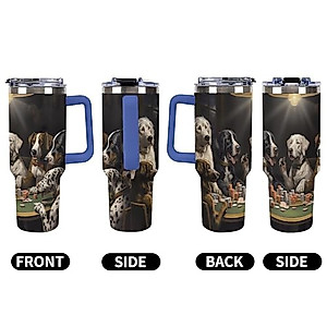 Pokers Dogs Playing Cards 40 Oz Stainless Steel Cup Travel Tumbler with Handle and Straw Lightweight Coffee Mug for Home Office
