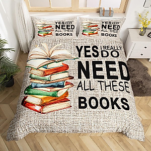 Castle Fairy Books Pattern Duvet Cover Queen Size,Book Lover Comforter Cover with 2 Pillowcase for Teens Adults,Kids Book Bedding Set,Watercolor Breathable 3 Pieces Decorative Bed Cover