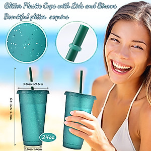 24 oz Cups with Lids and Straws Plastic Tumbler with Straw and Lid Glitter Tumbler Iced Coffee Cup Reusable Travel Mug Water Bottle for Smoothie Party Birthday(Cute Color,40 Pack)
