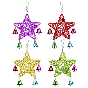 SONGBIRDTH Parrot Chew Toys - Vine Rattan Star Bell Swing Bird Parrot Budgie Parakeet Bite Chew Toy Cage Decor for Medium and Small Parrot Random Color