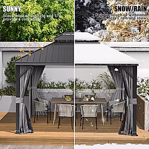 Domi 10’ X 14’ Hardtop Gazebo Canopy with Netting & Curtains, Outdoor Aluminum Gazebo with Galvanized Steel Double Roof for Patio Lawn and Garden, Gray