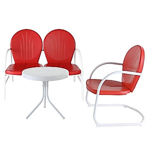 Crosley Furniture Griffith 3-Piece Retro Metal Outdoor Loveseat Patio Furniture Set for Porch, Deck, Balcony, Red
