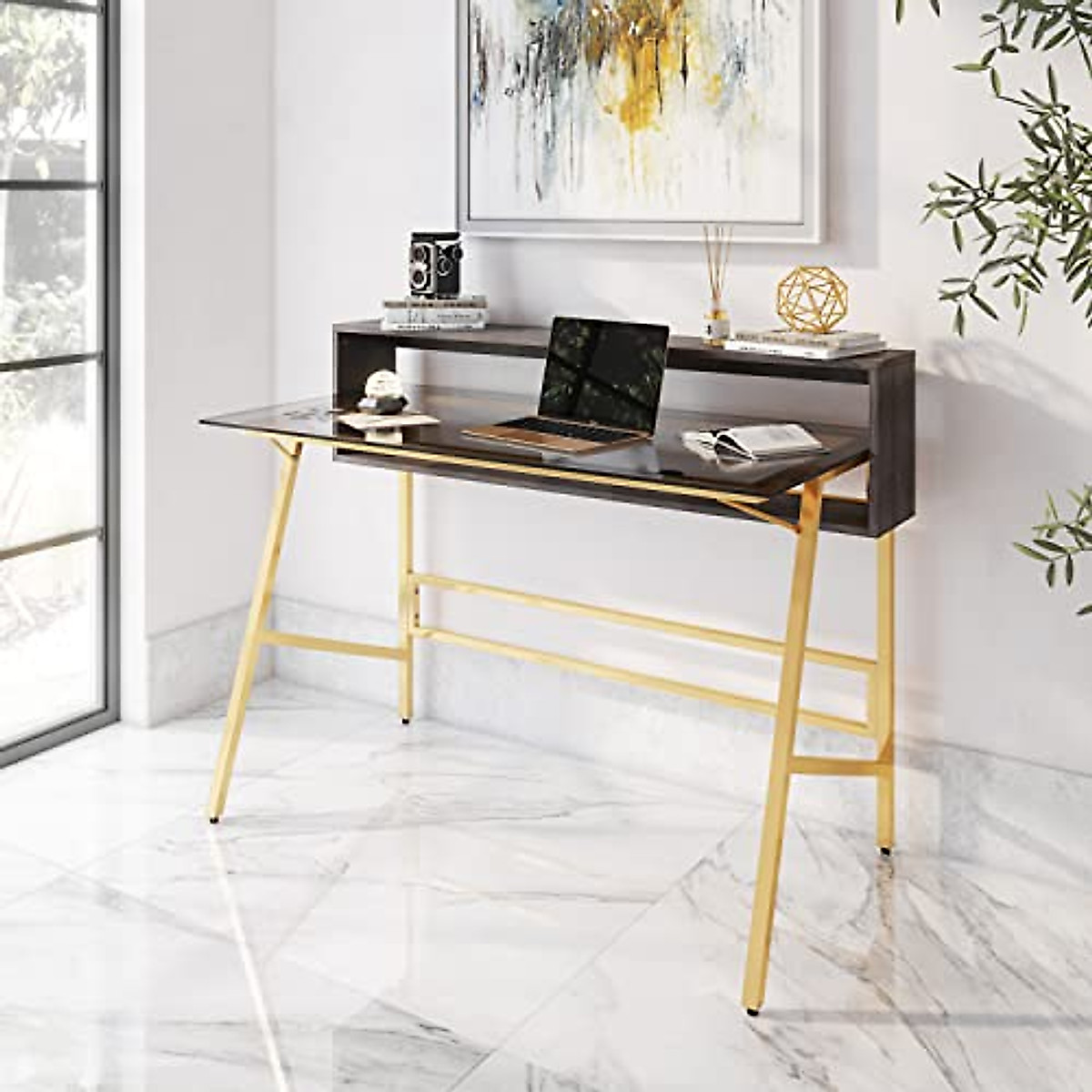 Techni Mobili Home Office, Gold Writing Desk, ONE Size