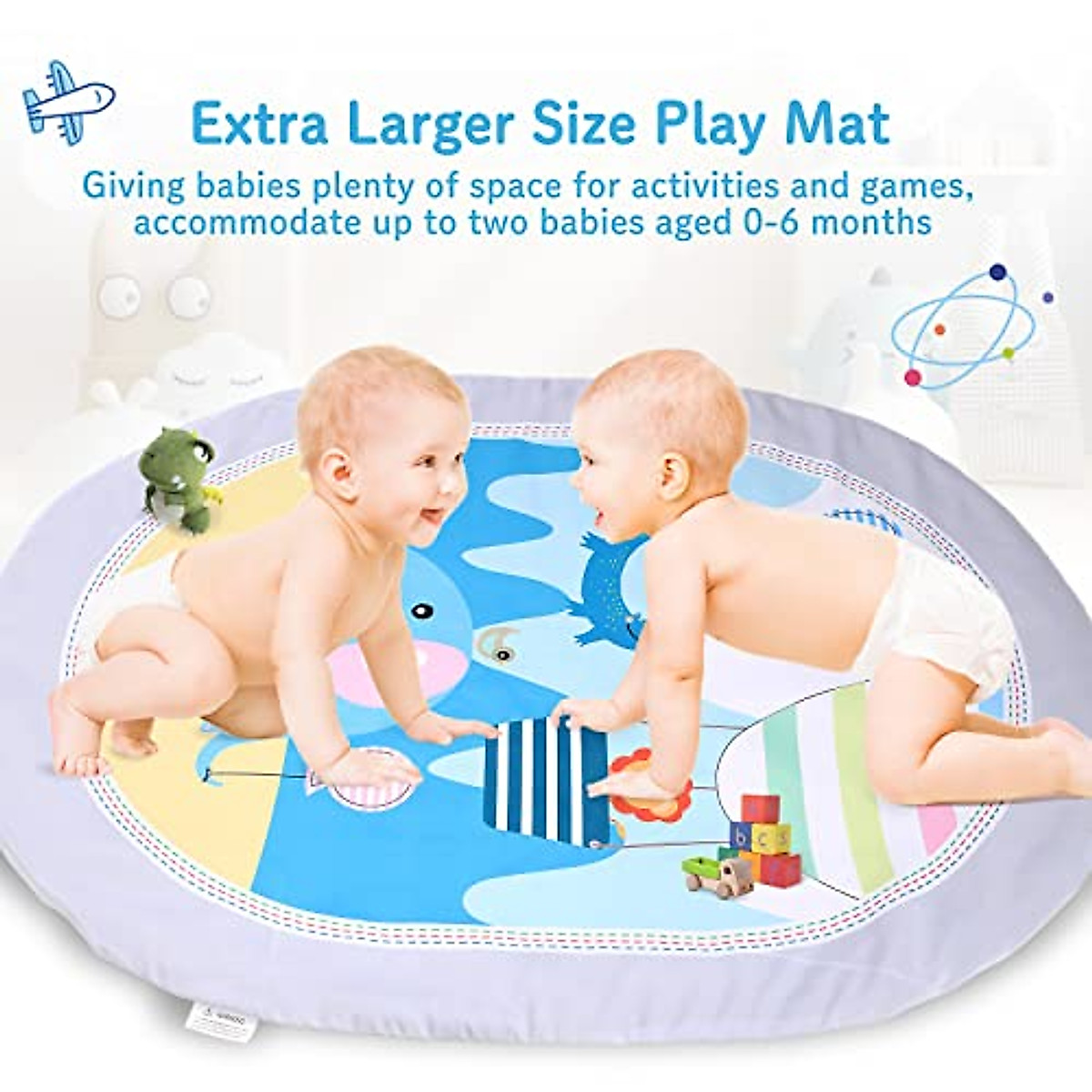 Baby Play Gym, Baby Play Mat Activity Gym with 2 Visual Replaceable Washable Mat Covers and 5 Toys Visual, Hearing, Touch, Cognitive Development for Baby to Toddler