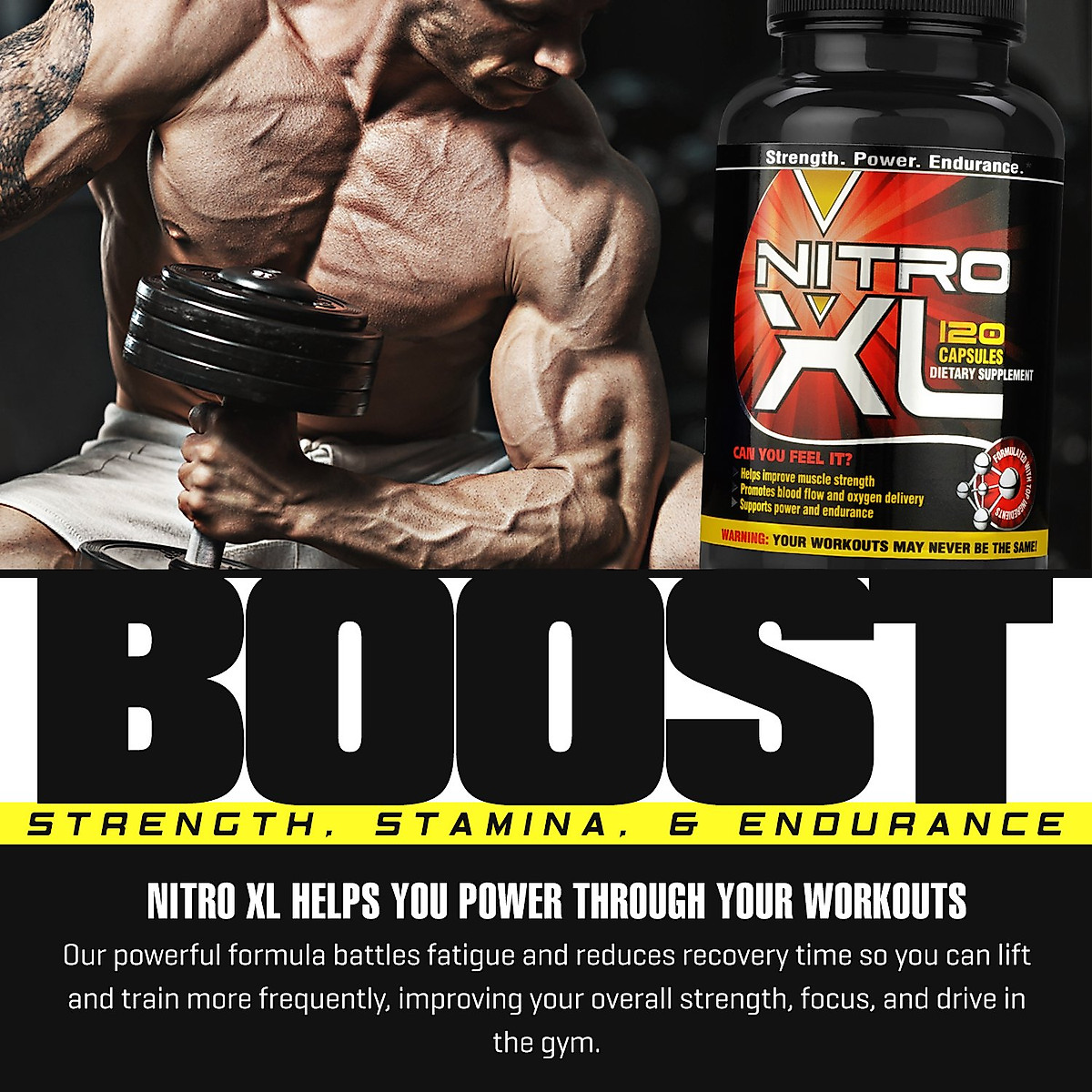 Nitro XL | Nitric Oxide Bodybuilding Supplement – with L-Arginine | Build Muscle Mass – Get Ripped – Boost Performance – Increase Endurance & Stamina – Intensify Your Workout | 120 caps