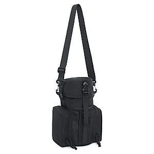 Tactical Molle Water Bottle Pouch Multi-Purpose 128 oz Buckle Secured Top Water Bottle Holder Bag Hydration Carrier with Shoulder Strap (Black)