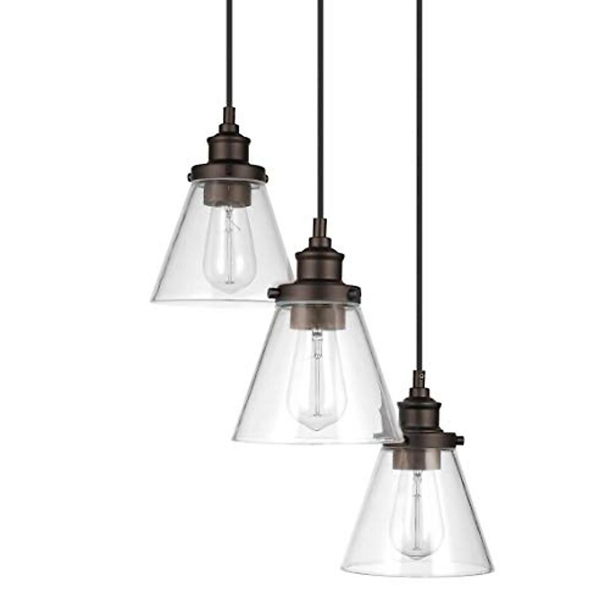Globe Electric 61038 Jackson 3-Light Pendant, Dark Bronze, Clear Glass Shade, Bulbs Included
