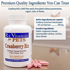 Rx Vitamins Cranberry Pills for Dogs - Cat Urinary Tract Medicine Support - UTI Treatment for Pets - Dog & Cat Urinary Relief Aid - 90 Cap.