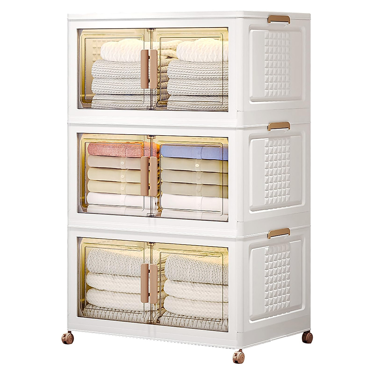 NLDD Storage Bins with Lids,78 Quart Plastic Bins with Lids,Large Closet Organizers, 3 Packs Collapsible Storage Bins with Wheels,Double Door Stackable Bins for Clothes,Home