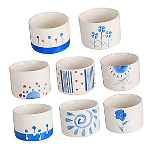 Asakkura 8pcs Flower Pencil Blue Balcony Porcelain Succulent Mini Pots Style Home Planter Succulents Small Desktop Ceramic Office Bonsai Painted Pot Decorative Cactus Desk Hand Container