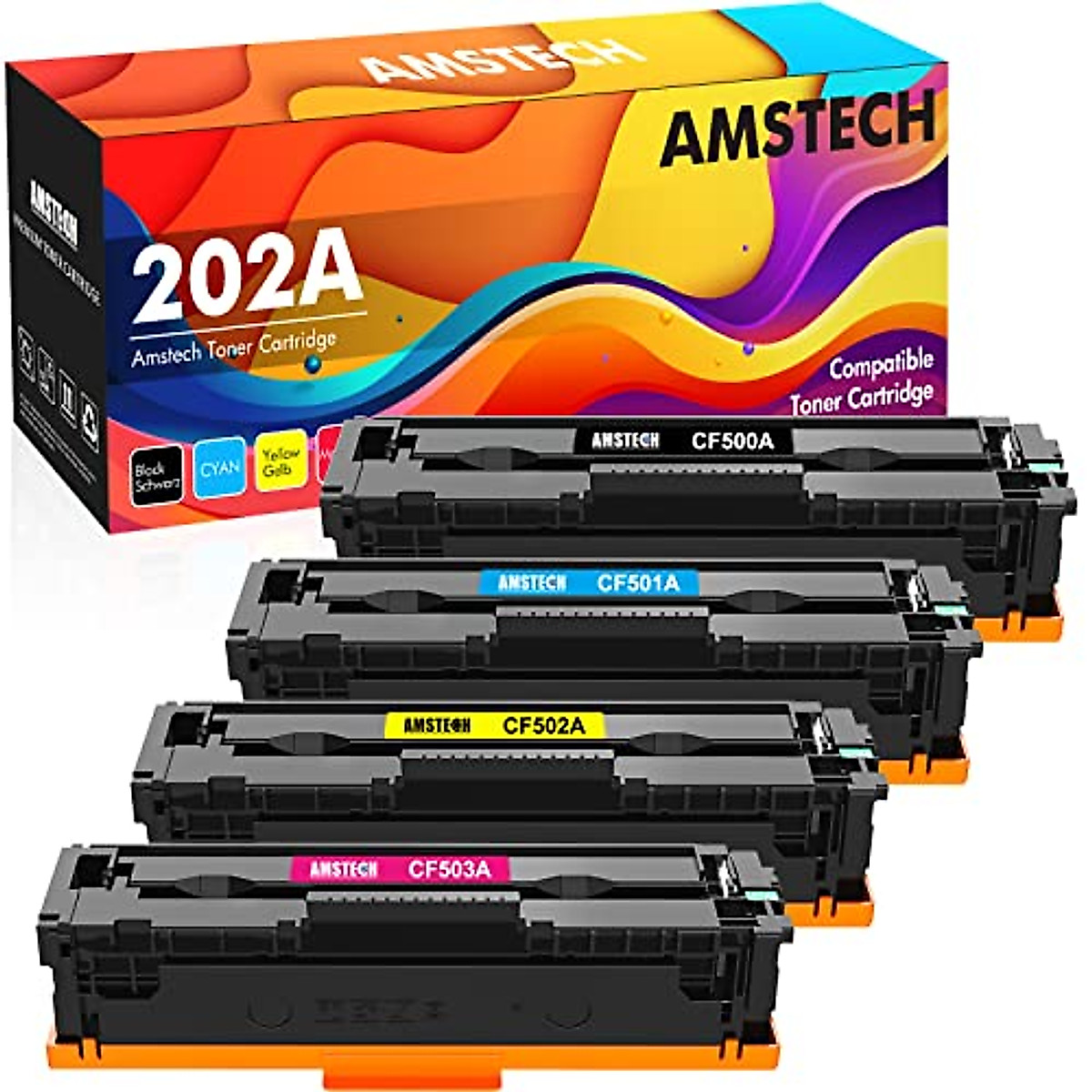 202A CF500A Toner Cartridge Compatible Replacement for HP 202A 202X Toner Cartridge for Pro MFP M281fdw M254dw M281cdw M281 M254 281fdw 281cdw 254dw Printer (Black Cyan Yellow Magenta, 4-Pack)