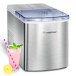 Ice Maker Machine for Countertop, Freezimer 33 lbs/24Hrs, 9 Cubes Ready in 6 Mins Self-Cleaning Electric Ice Machine with Ice Scoop and Basket for Home Kitchen Bar Party - Silver