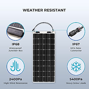 Renogy Flexible Solar Panel 100 Watt 12 Volt Monocrystalline Semi-Flexible Bendable Mono Off-Grid Charger for Marine RV Cabin Van Car Uneven Surfaces