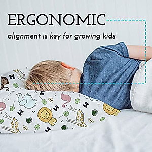 Toddler Pillow with Toddler Pillowcase - Soft Hypoallergenic - Best Pillow for Kids! Better Neck Support and Sleeping! Better Naps in Bed, a Crib, or at School! Makes Travel Comfier! (Safari)