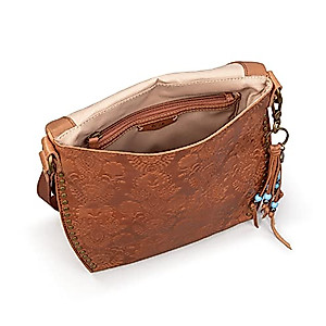 The Sak womens Silverlake Crossbody Bag in Leather Casual Purse with Adjustable Strap Zipper Pockets, Tobacco Floral Embossed Ii, One Size US