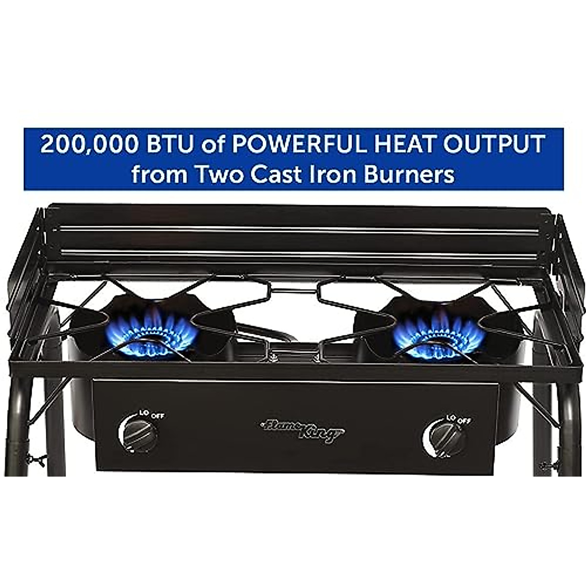 Flame King Outdoor Propane Double Dual Burner Stove 200K BTU Turkey Fryer/Camp Cooker, Portable with Stand Great for Backyard Cooking, Home Brewing & Canning